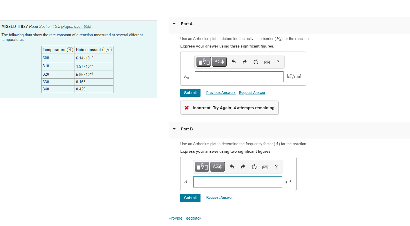 Solved Use an Arrhenius plot to determine the activation | Chegg.com