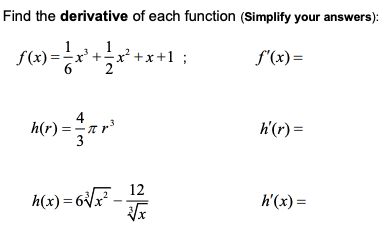 Solved Find the derivative of each function (Simplify your | Chegg.com