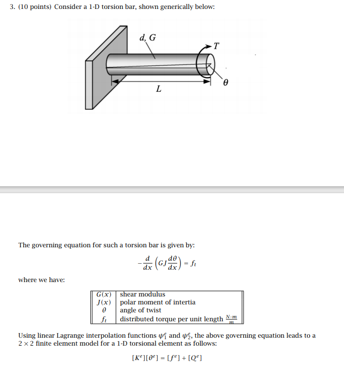 3. (10 points) Consider a 1-D torsion bar, shown | Chegg.com