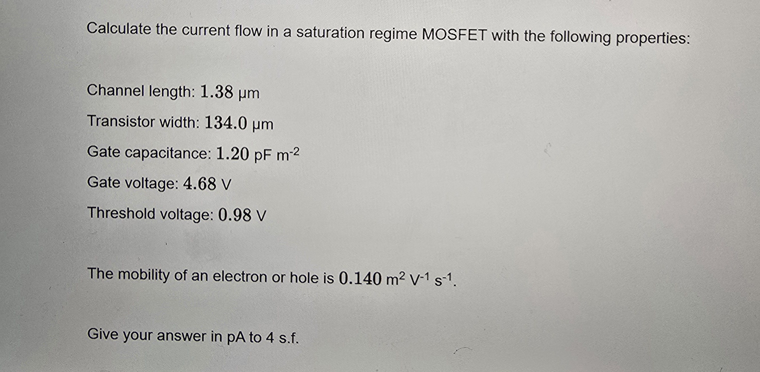 Solved Calculate the current flow in ﻿a saturation regime | Chegg.com