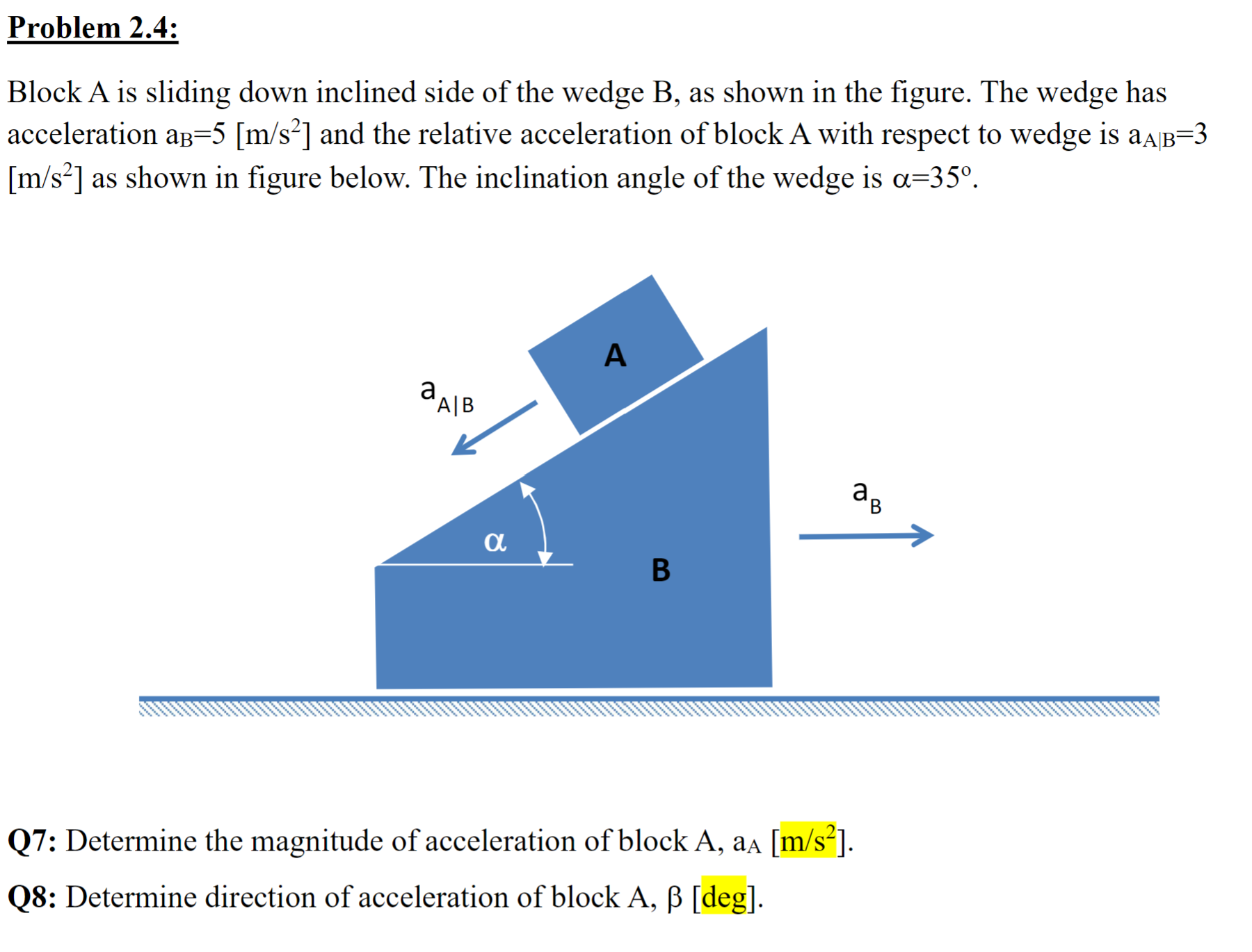 Solved Problem 2.4:Block A ﻿is sliding down inclined side of | Chegg.com