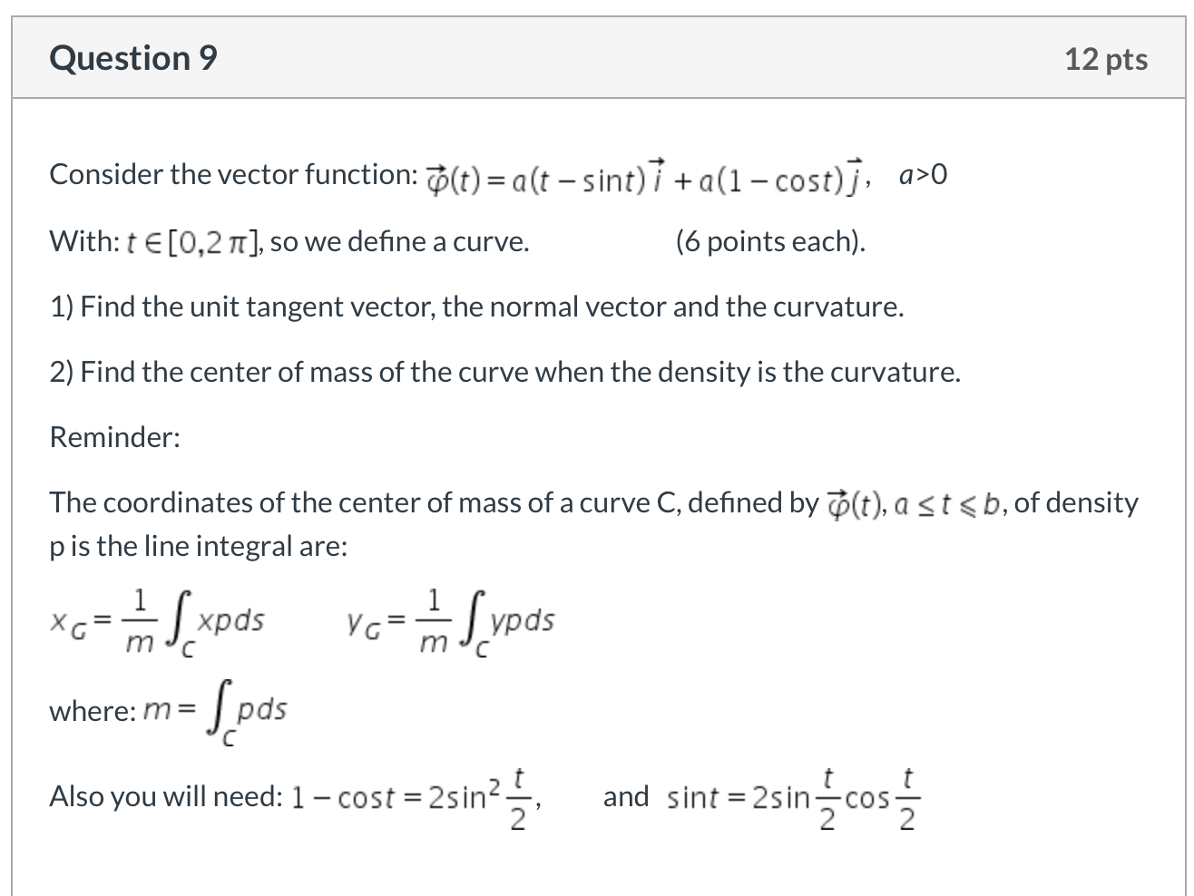 Solved Question 9 12 pts Consider the vector function: | Chegg.com