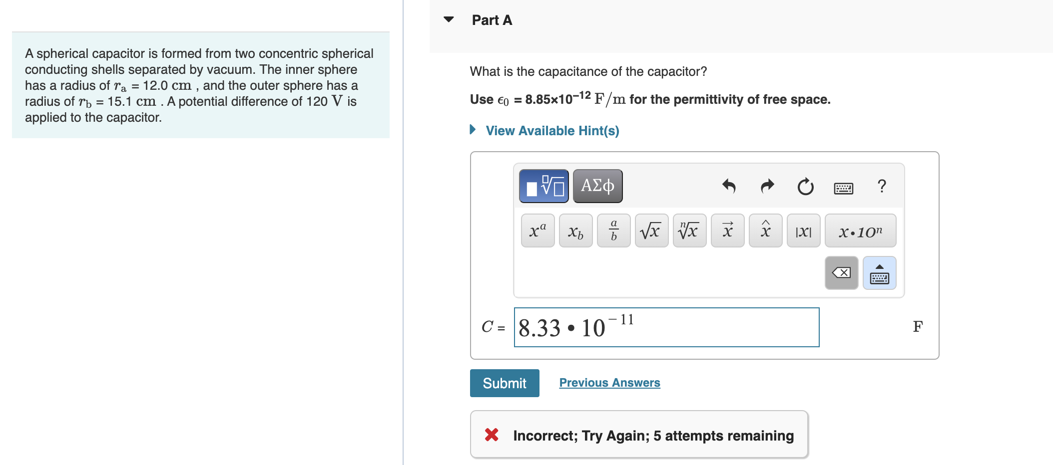Solved A spherical capacitor is formed from two concentric | Chegg.com