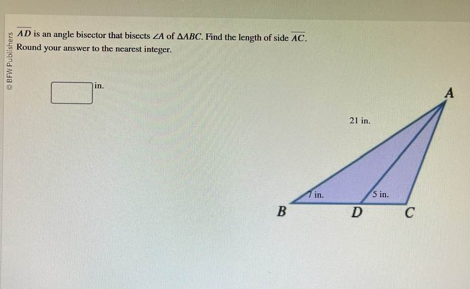 Solved AD is an angle bisector that bisects ∠A of ABC. Find | Chegg.com