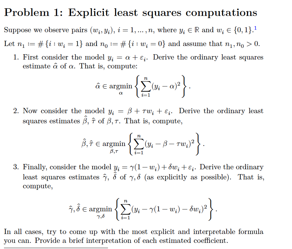 Solved Problem 1: Explicit least squares computationsSuppose | Chegg.com