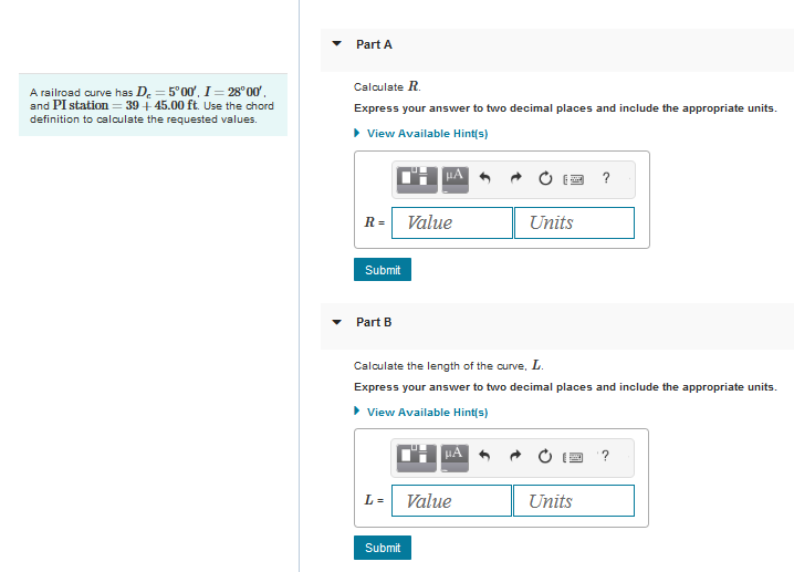 Solved A railroad curve has Dc=5∘00′,I=28∘00′, and PI | Chegg.com