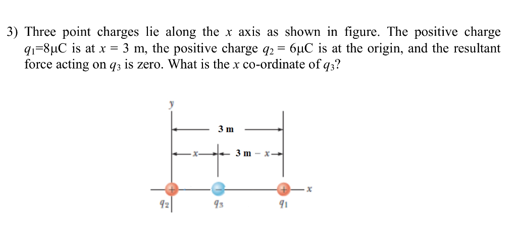 Solved 3) Three point charges lie along the x axis as shown | Chegg.com