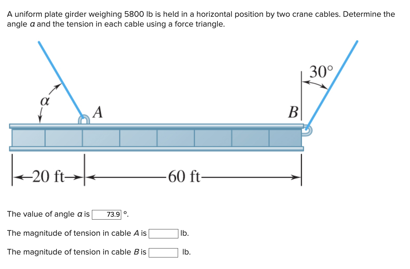Solved A uniform plate girder weighing 5800 lb is held in a | Chegg.com