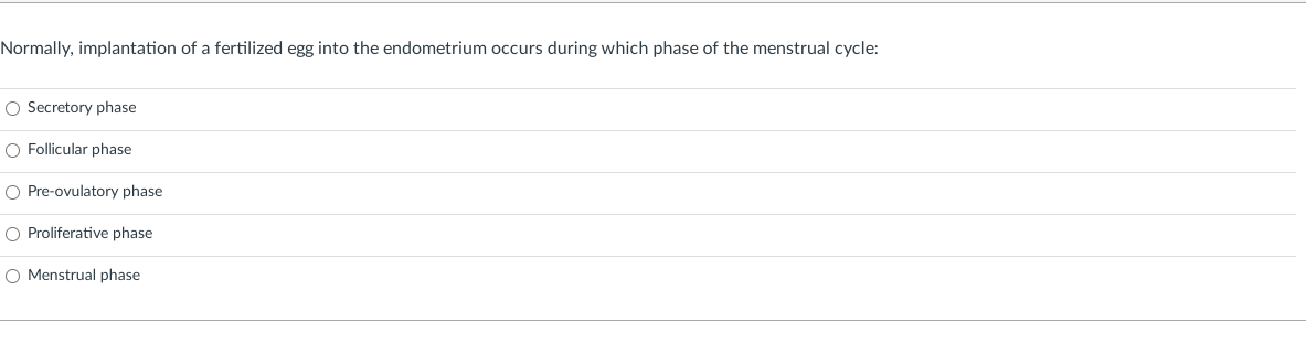 Solved Secretory phase Follicular phase Pre-ovulatory phase | Chegg.com