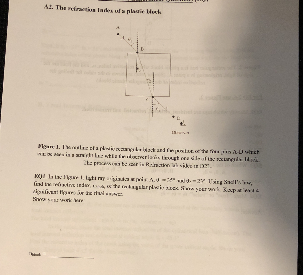 Solved A2. The refraction Index of a plastic block • D | Chegg.com
