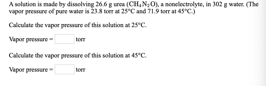 Solved A solution is made by dissolving 26.6 g urea | Chegg.com