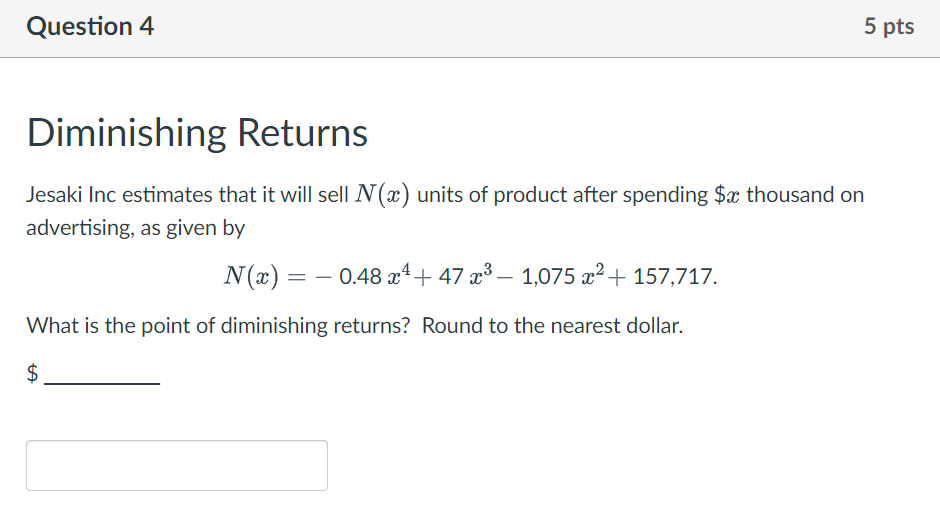 Solved Diminishing ReturnsJesaki Inc estimates that it will | Chegg.com