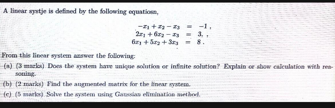 Solved A linear system is defined by the following | Chegg.com