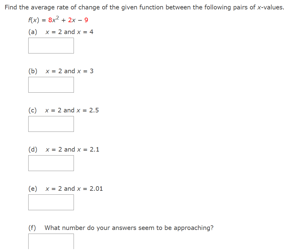 Solved Find the average rate of change of the given function | Chegg.com