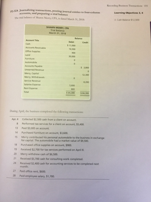 Solved Recording Business Transactions 101 Journalizing | Chegg.com