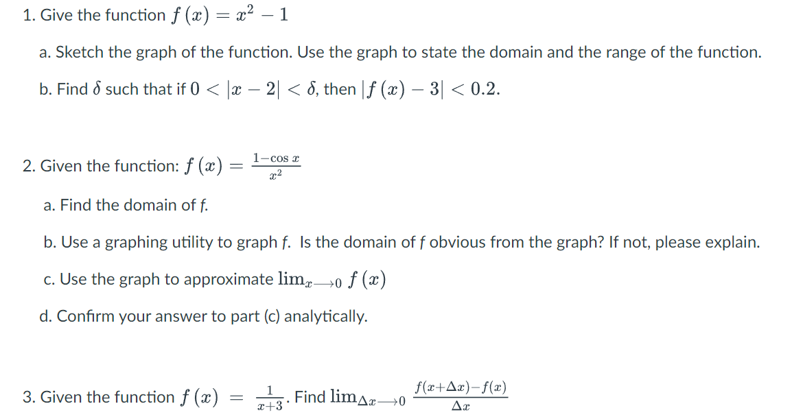 Solved 1. Give the function f(x)=x2−1 a. Sketch the graph of | Chegg.com