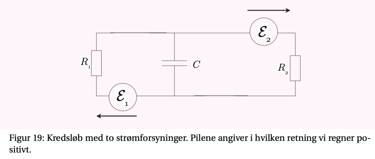 Solved Figur 19: Kredsløb med to strømforsyninger. Pilene | Chegg.com