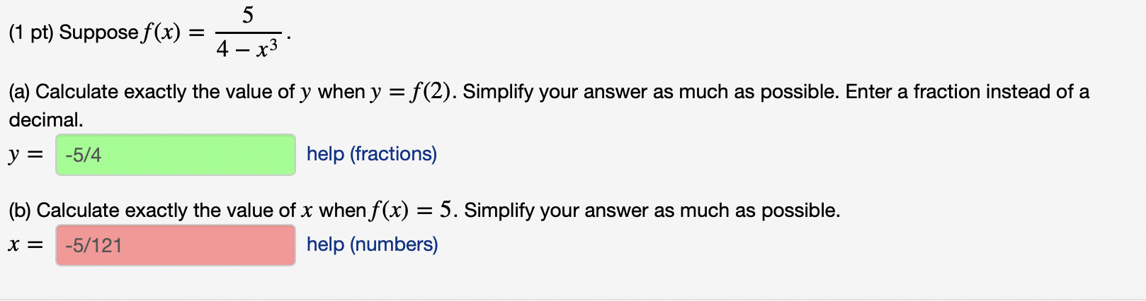 Solved (1 pt) Suppose f(x)=4−x35 (a) Calculate exactly the | Chegg.com