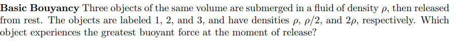 Solved Basic Bouyancy Three objects of the same volume are | Chegg.com