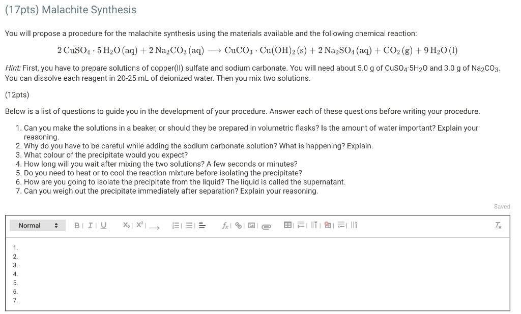 Solved 2CuSO4⋅5H2O(aq)+2Na2CO3(aq) CuCO3⋅Cu(OH)2( | Chegg.com