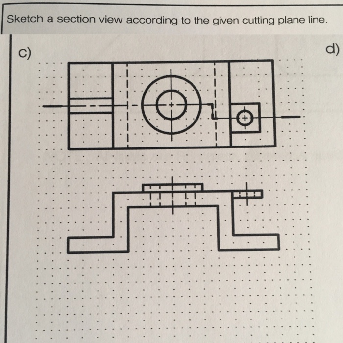 Solved Sketch a section view according to the given cutting | Chegg.com