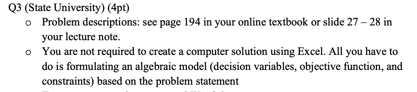 Solved Q3 State University 4pt Problem Descriptions