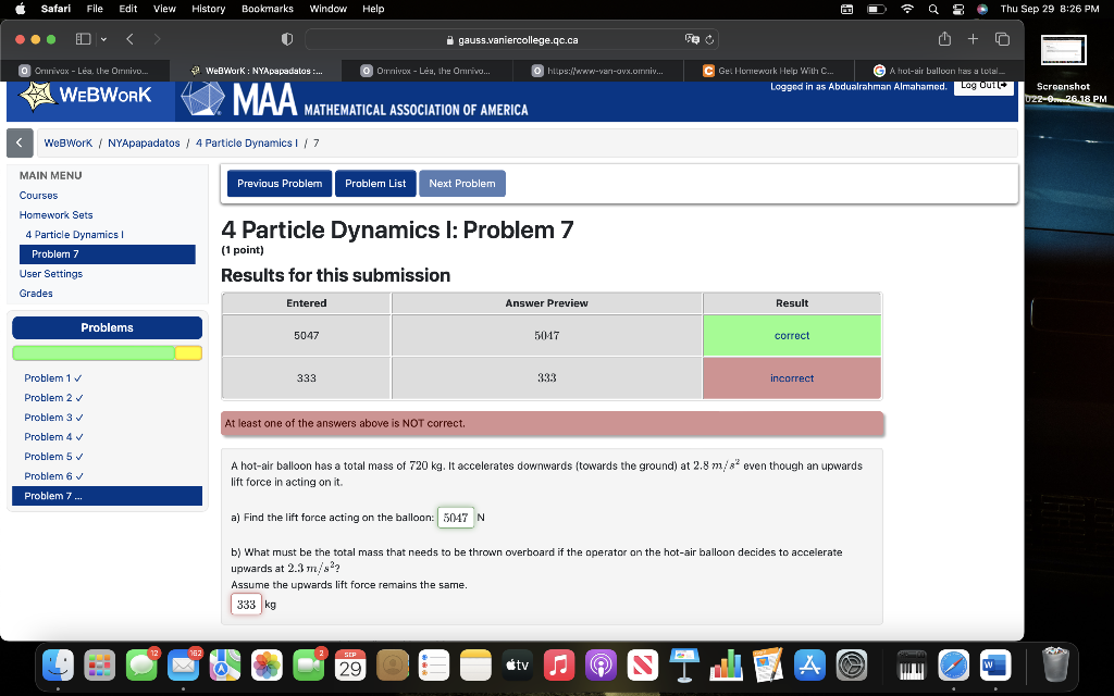 Solved 4 Particle Dynamics I: Problem 7 (1 point) Results | Chegg.com