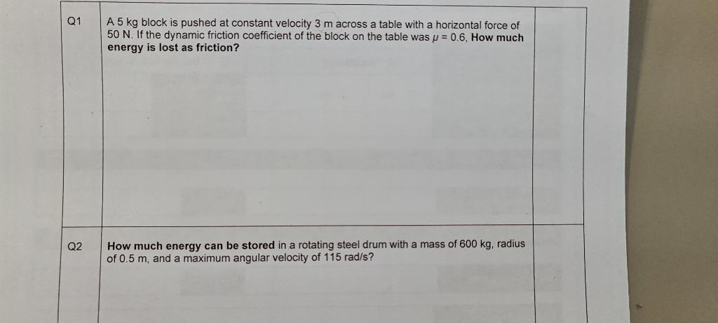 Solved Q1 A 5 kg block is pushed at constant velocity 3 m | Chegg.com