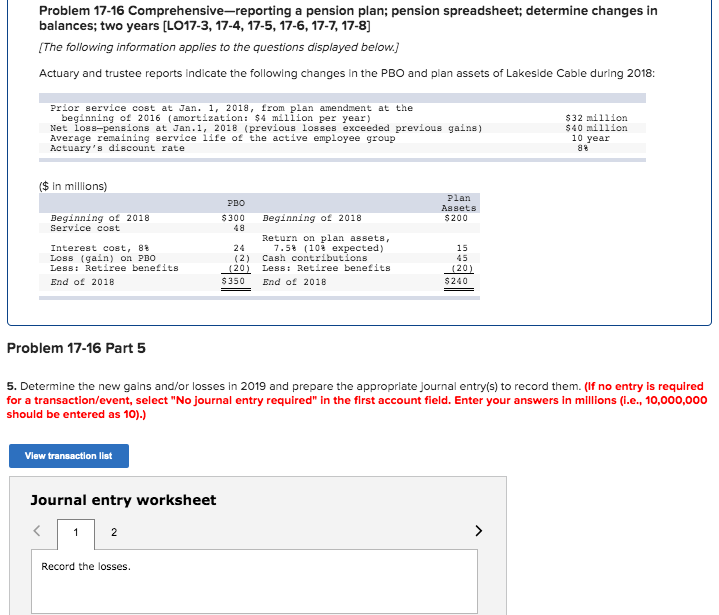 Solved Problem 17-16 Comprehensive-reporting a pension plan; | Chegg.com