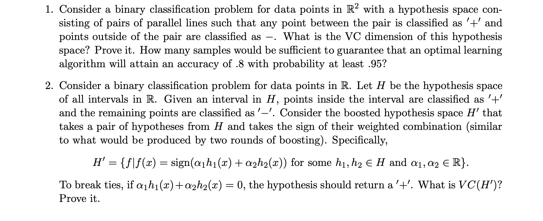 1. Consider a binary classification problem for data | Chegg.com