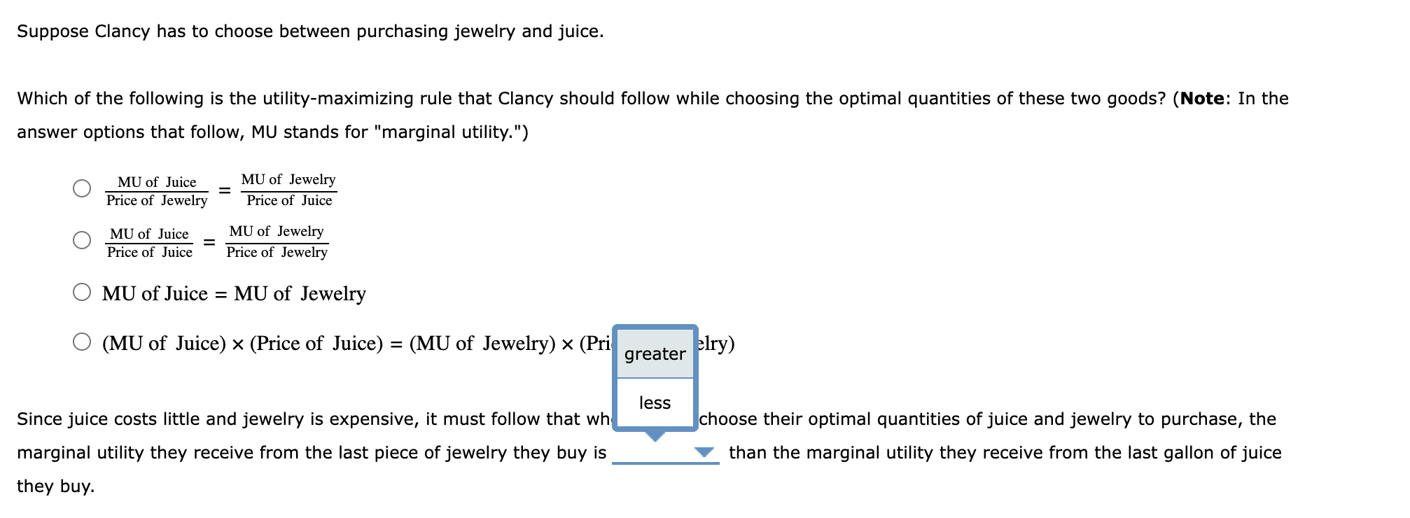 Solved Suppose Clancy has to choose between purchasing | Chegg.com