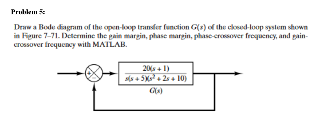 Solved Problem 5: Draw a Bode diagram of the open-loop | Chegg.com