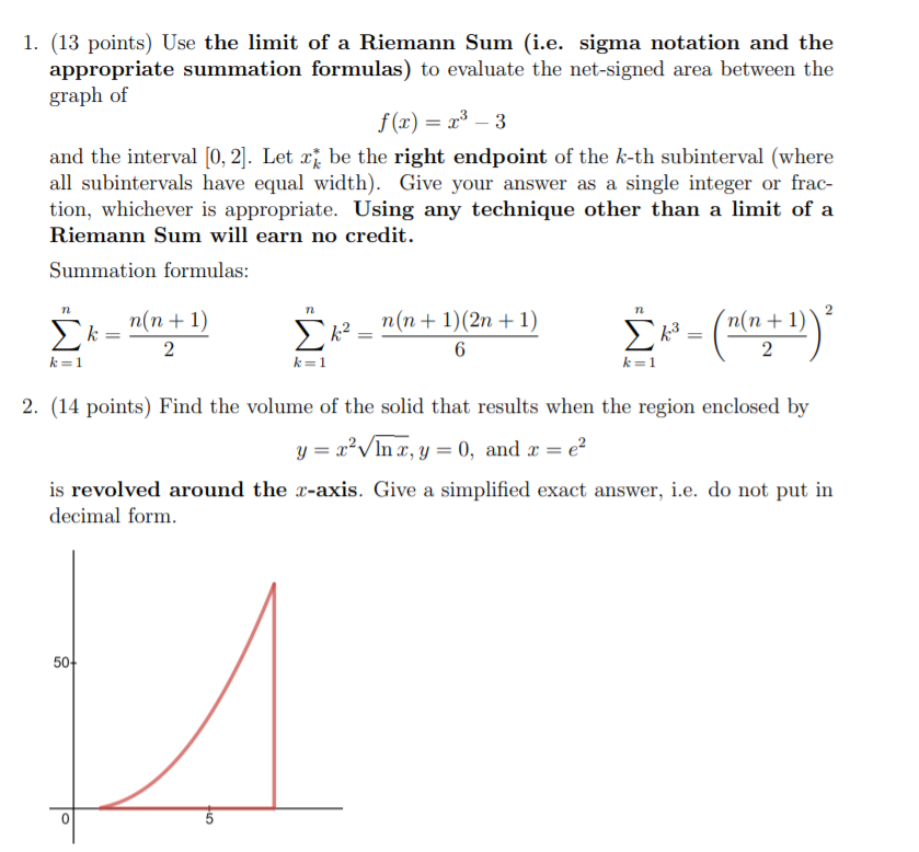 Solved 1. (13 points) Use the limit of a Riemann Sum (i.e. | Chegg.com