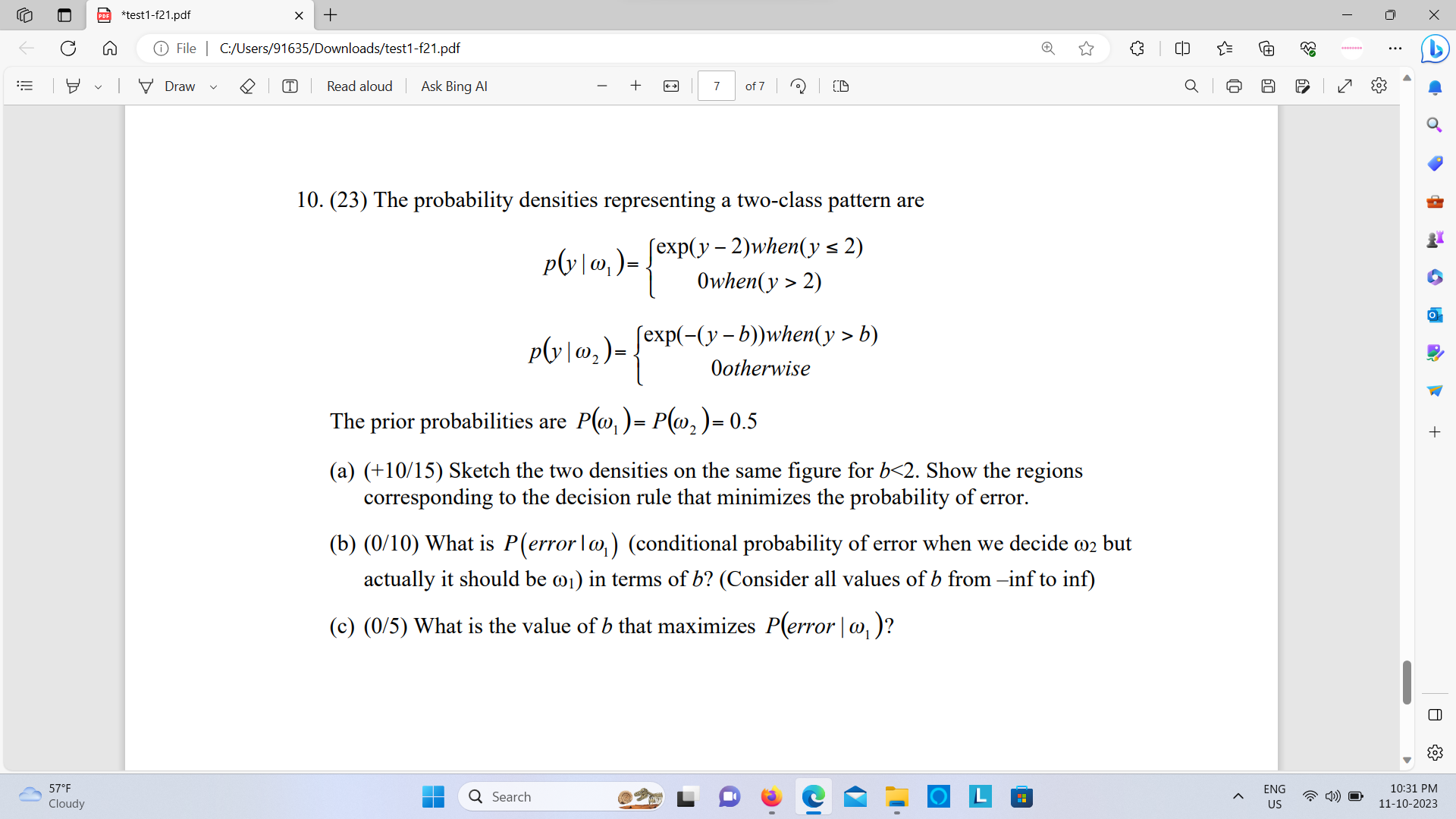 Solved 10. (23) The probability densities representing a | Chegg.com