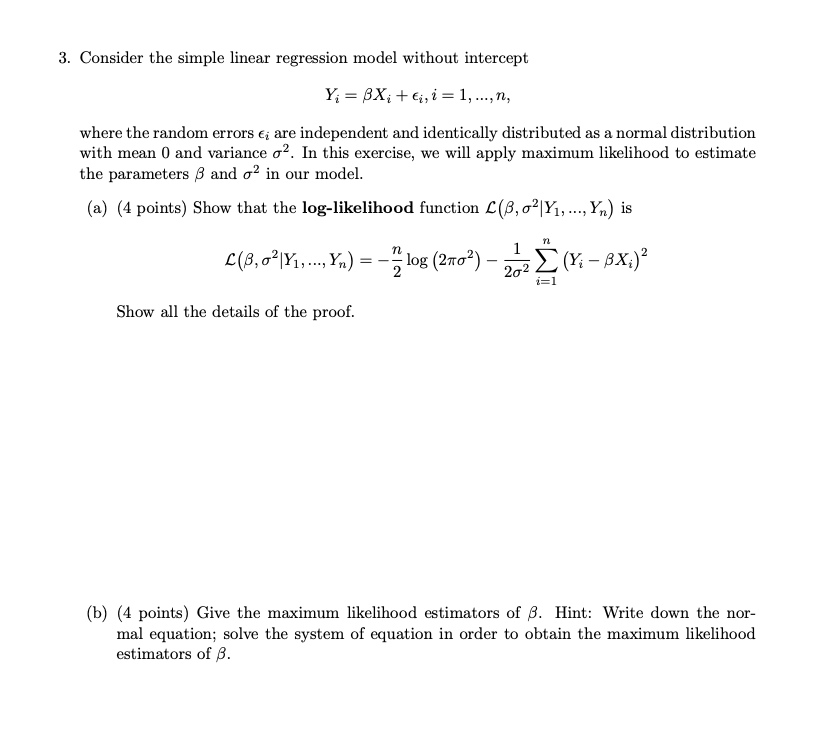 Solved 3. Consider the simple linear regression model | Chegg.com