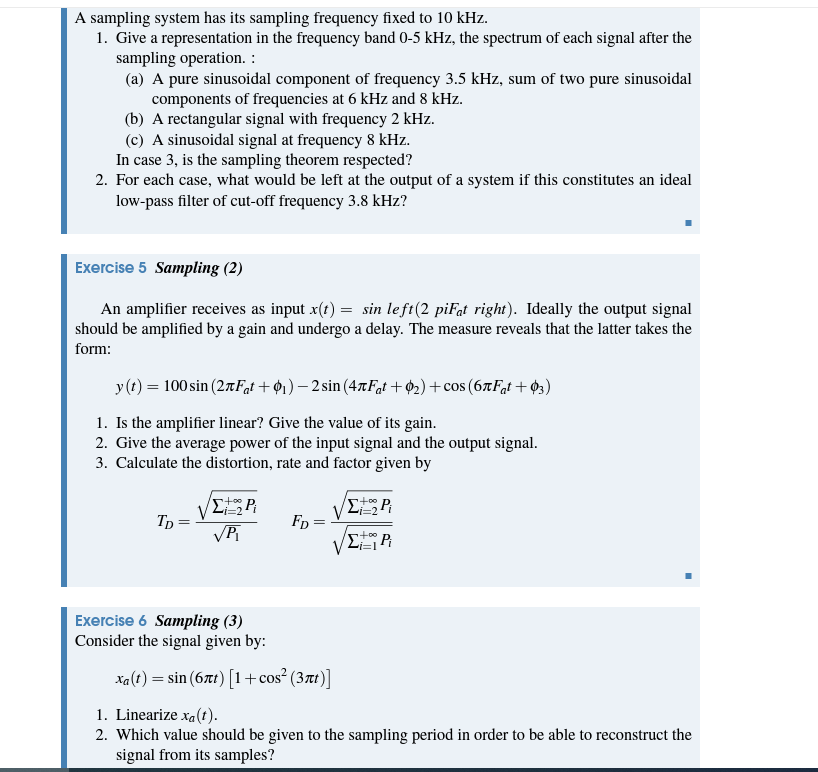 Solved A sampling system has its sampling frequency fixed to | Chegg.com