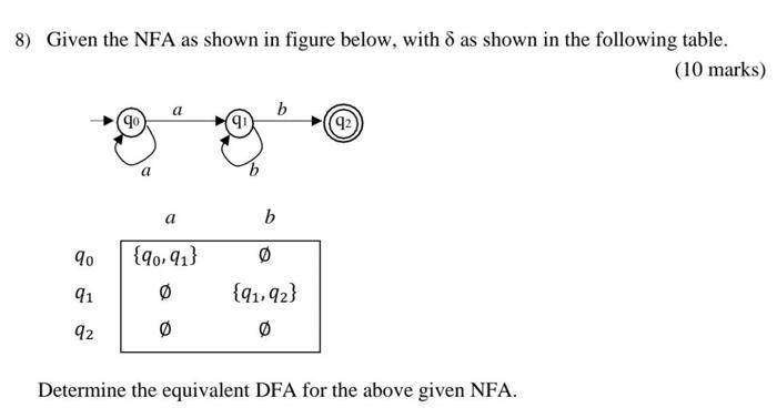 Solved 8 Given The Nfa As Shown In Figure Below With δ As 