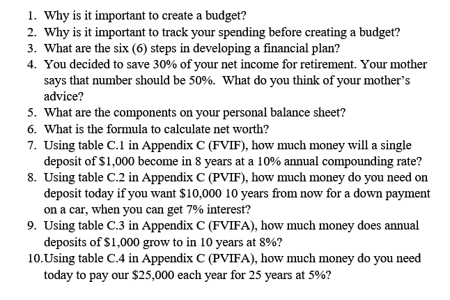 Solved 1. Why is it important to create a budget? 2. Why is | Chegg.com