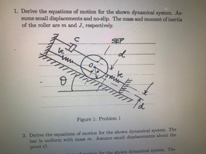 Solved 1. Derive the equations of motion for the shown | Chegg.com