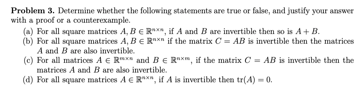 Solved Problem 3. Determine whether the following statements | Chegg.com
