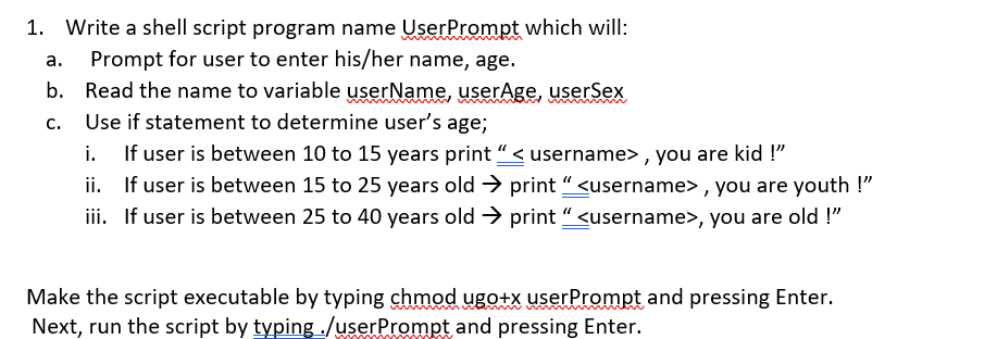 Solved 1 Write A Shell Script Program Name Userprompt Which 0013