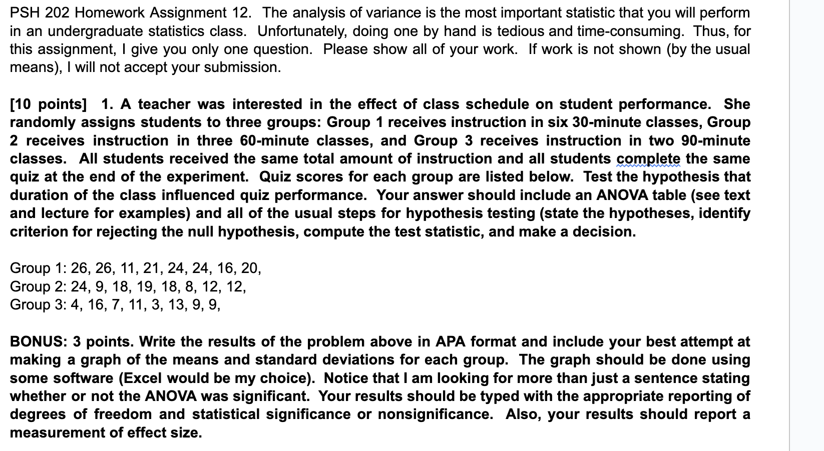 Solved PSH 202 Homework Assignment 12. The analysis of | Chegg.com
