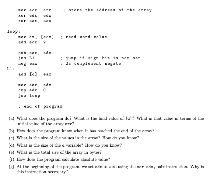 Solved Consider the following Intel assembly language | Chegg.com