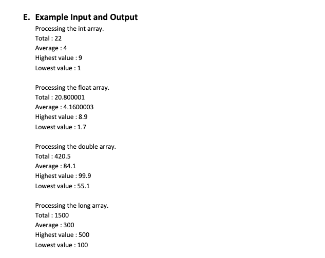 Write Program Array Initialized Test Data Program Use Four Array Types Int Float Double Lo