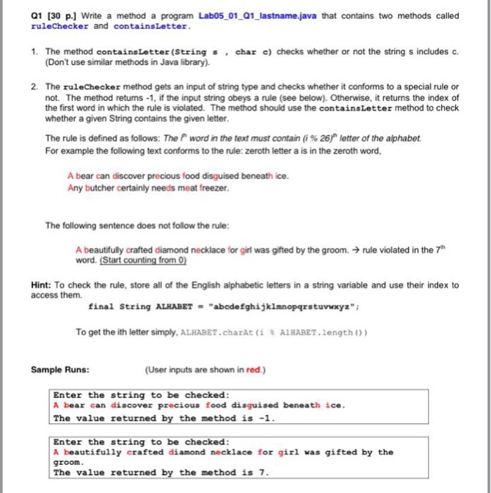 Solved Write a method a program Lab05_01_Q1_lastname.java | Chegg.com