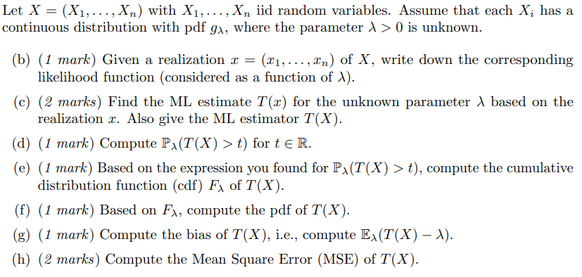 Solved Let X = (X1,...,xn) with X1,..., Xn iid random | Chegg.com