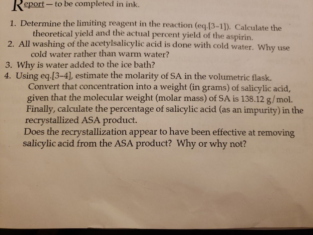 Report - to be completed in ink. 1. Determine the | Chegg.com