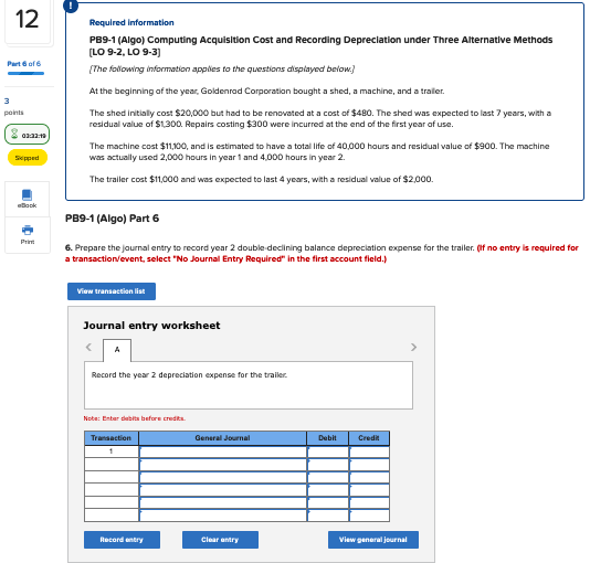 Solved 12 Part of 3 points Required information PB9-1 (Algo) | Chegg.com