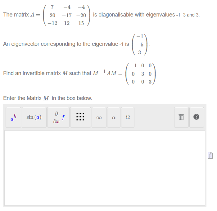 Solved The matrix A=⎝⎛720−12−4−1712−4−2015⎠⎞ is | Chegg.com