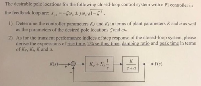 Solved The desirable pole locations for the following | Chegg.com